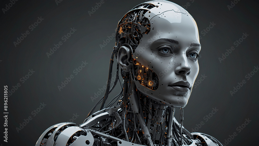 Futuristic cyborg android robot human appearance metallic body glowing ...