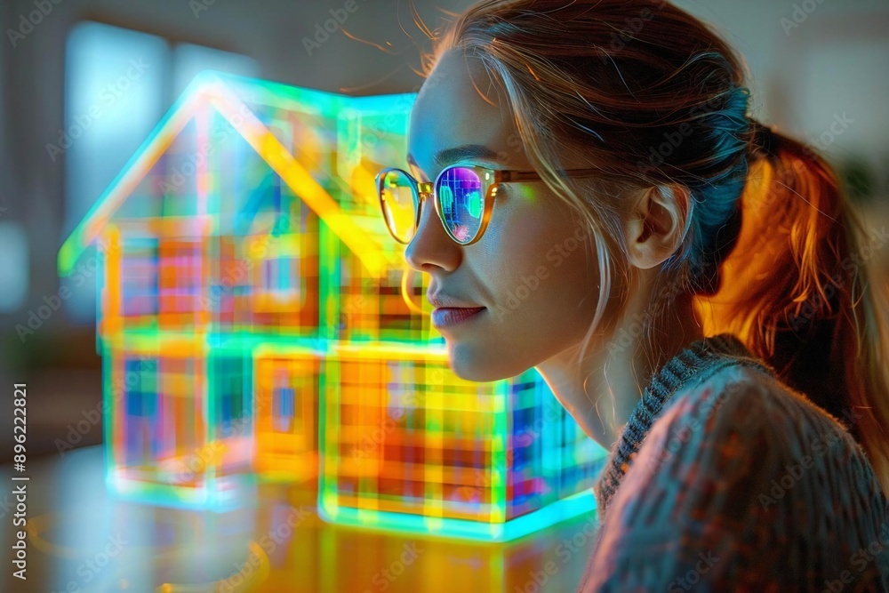 Beautiful woman with glasses and a well-groomed beard male architect ...