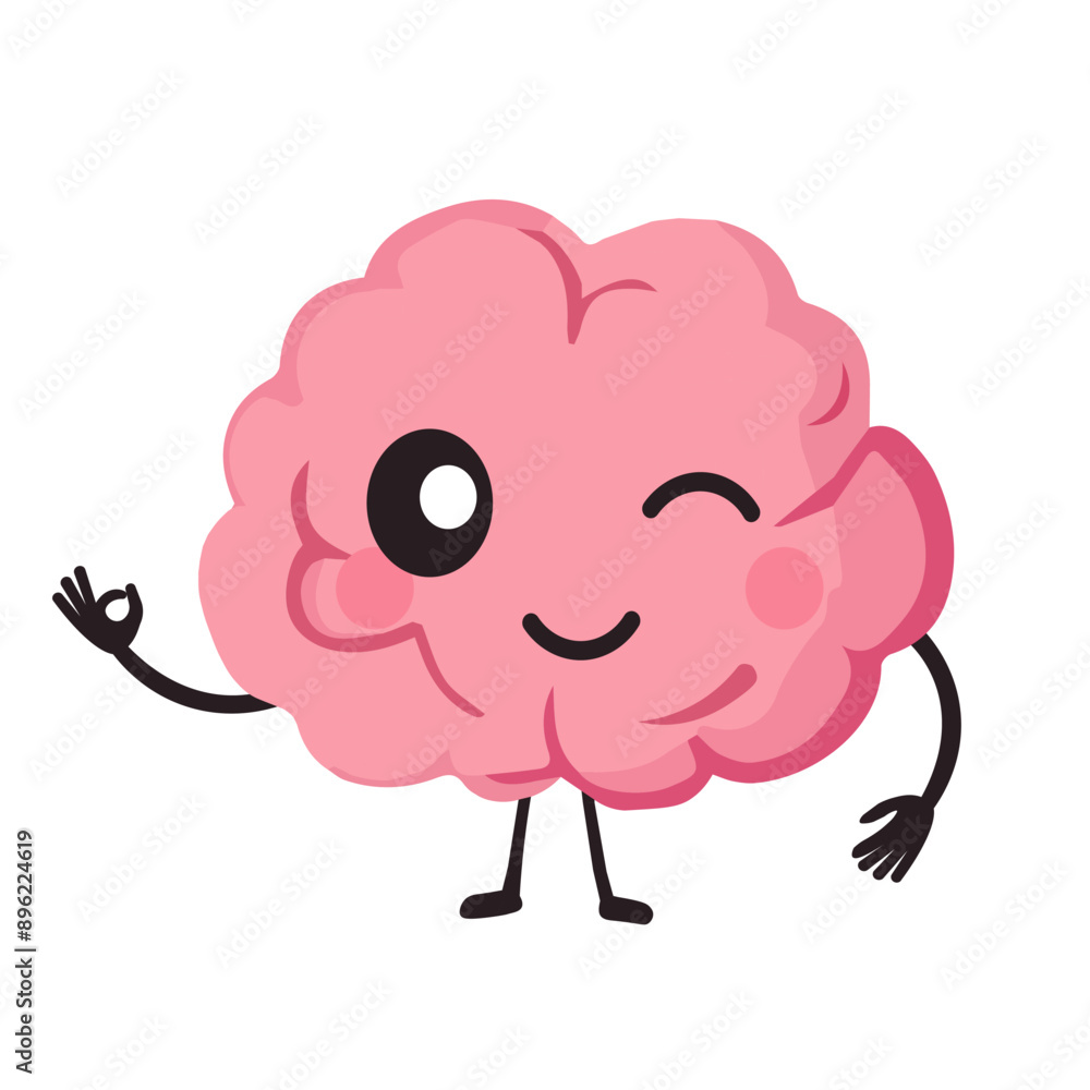 Happy cute brain. Vector cartoon character in flat style isolated on ...
