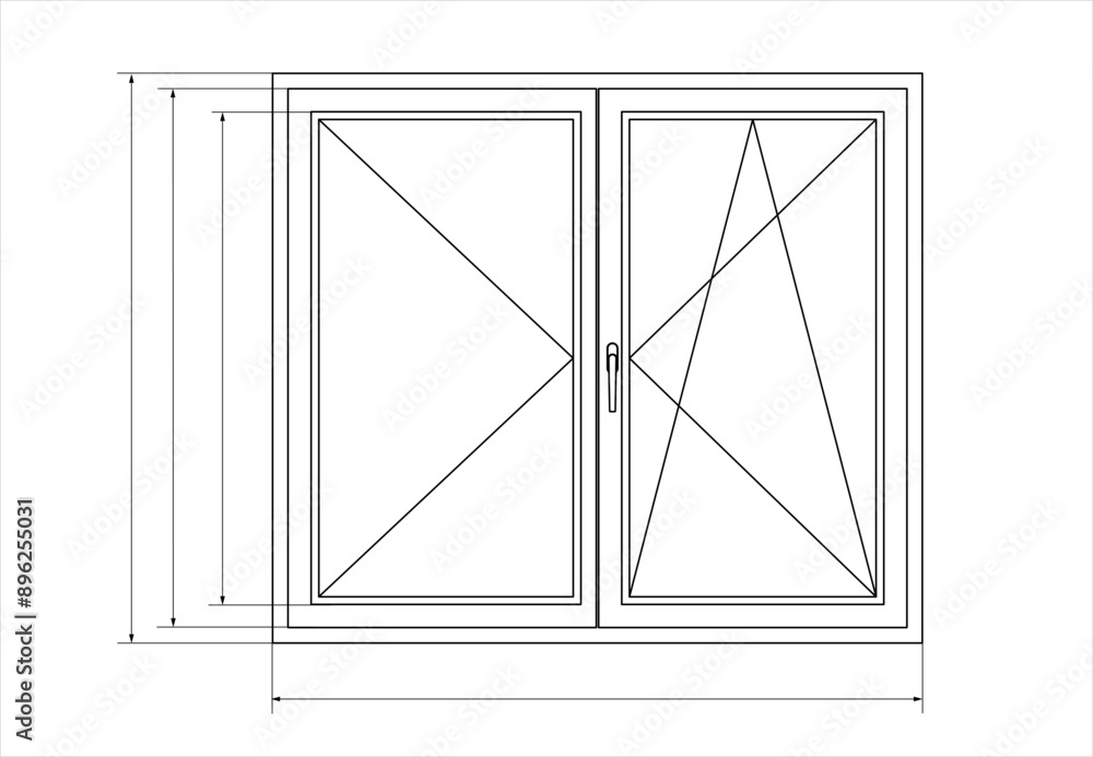 Vector drawing of plastic window with glass with dimensional lines ...