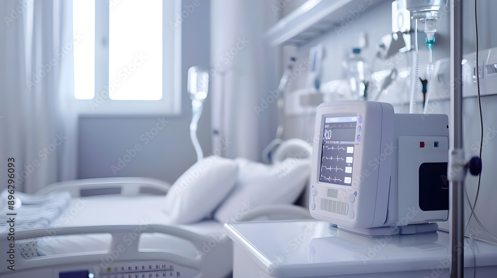 A modern, automated hospital room equipped with advanced medical ...