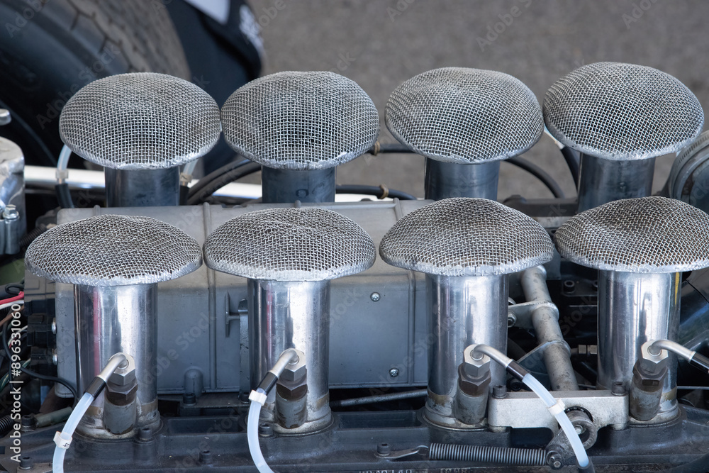 detail of V8 car racing engines made from light alloy Stock Photo ...