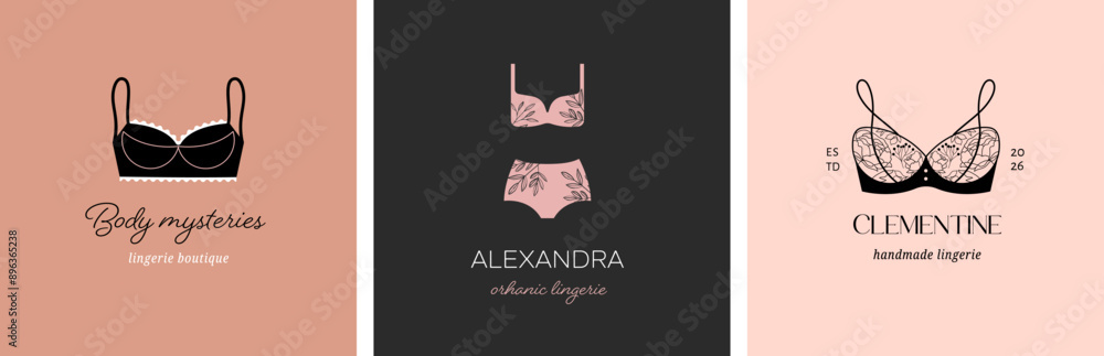 Lingerie, intimate wear, period underwear logos set. Retro, luxury ...