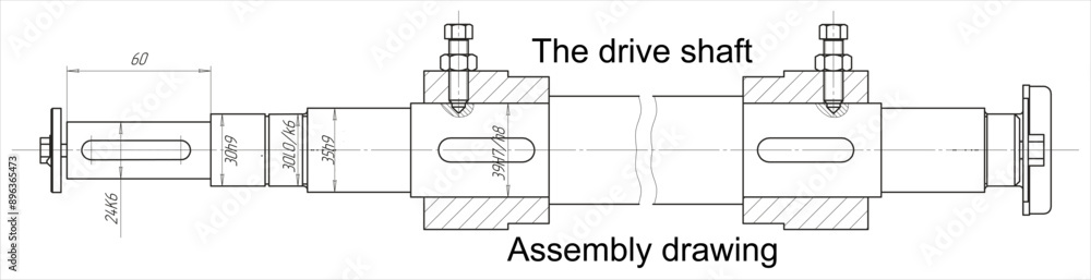 Assembly drawing of speed drive shaft. Vector cad scheme of part of ...