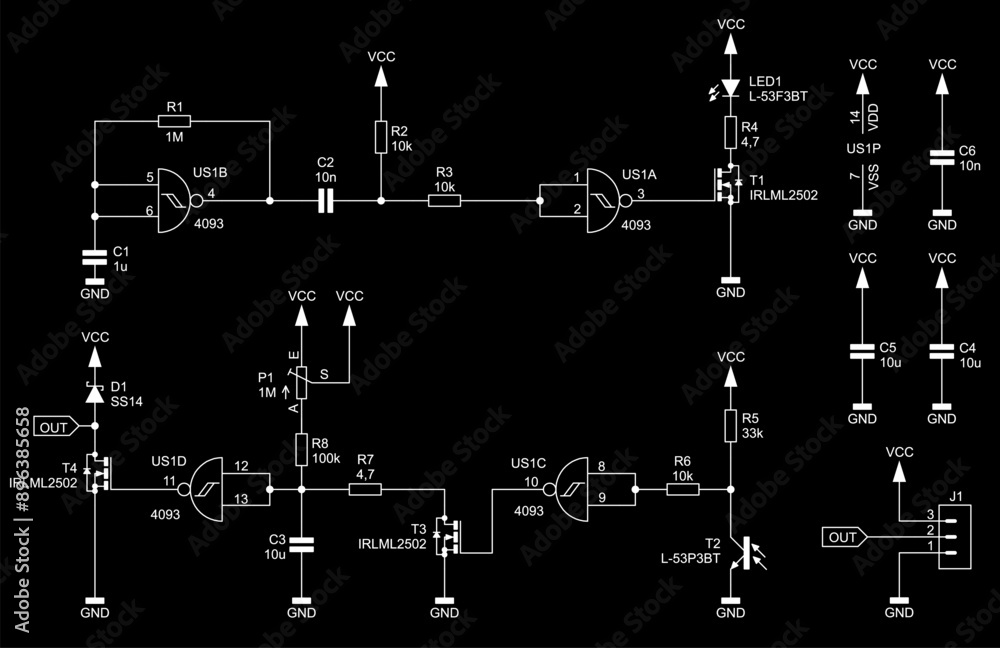 Schematic diagram of electronic device on sheet of paper. Vector ...