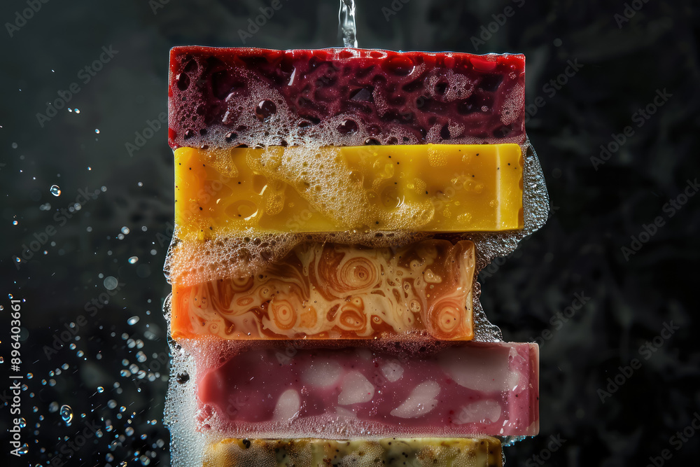 colorful stacked artisan soap bars with vibrant textures , crimson red ...