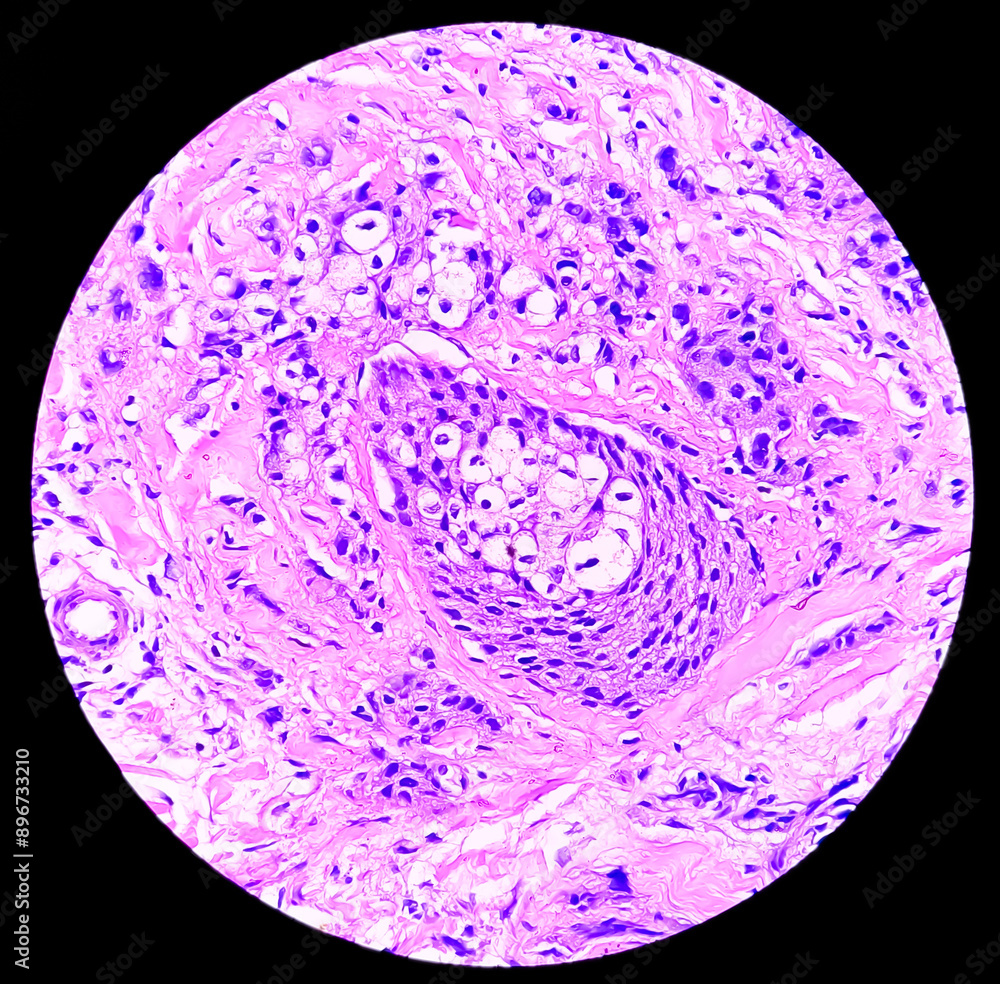 Breast biopsy photomicrograph of infiltrating duct cell carcinoma (NOS ...