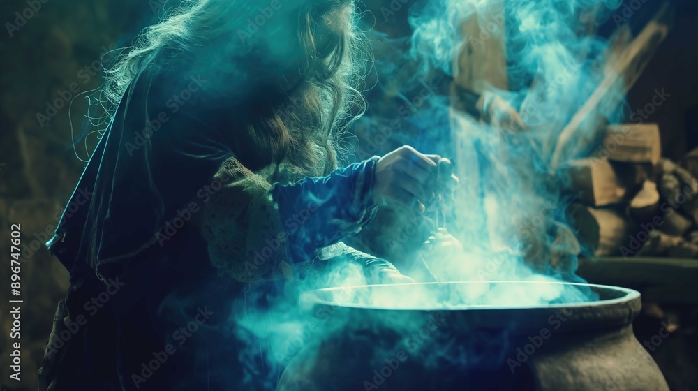 The image depicts a mysterious scene with an individual shrouded in a ...