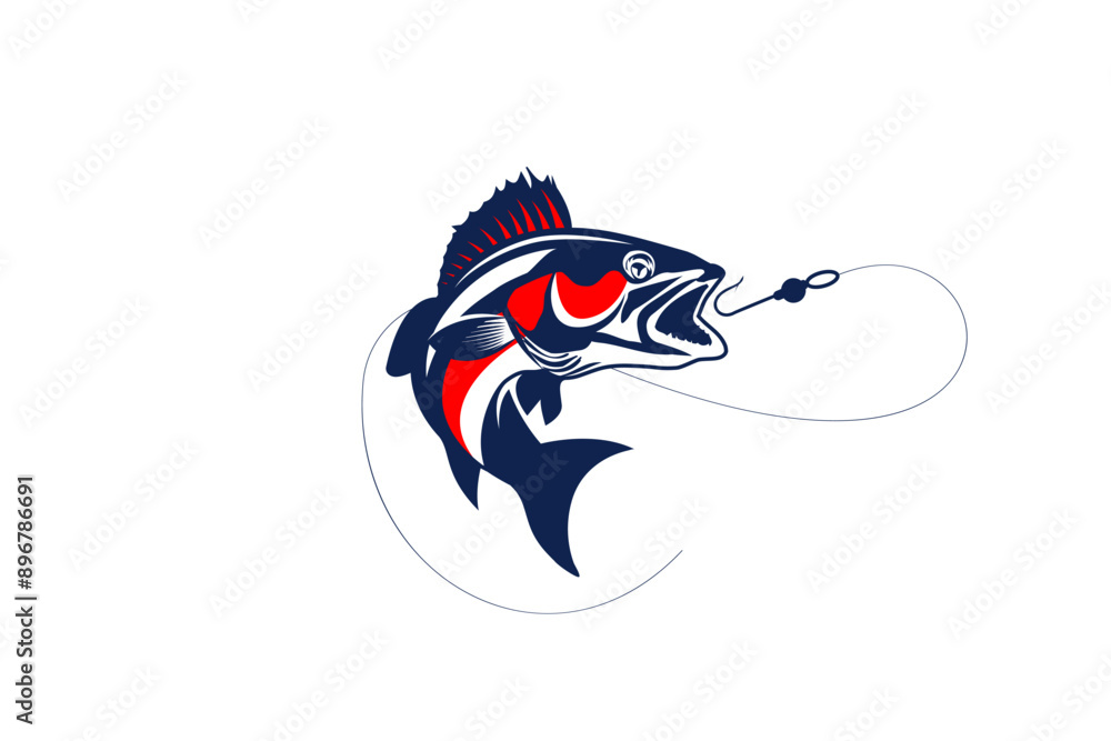 Bass Fishing Logo. Unique largemouth Bass Jumping out of the water ...