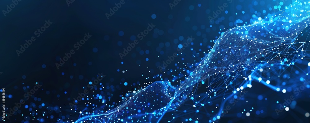 Abstract digital background with blue lines and dots forming the shape ...