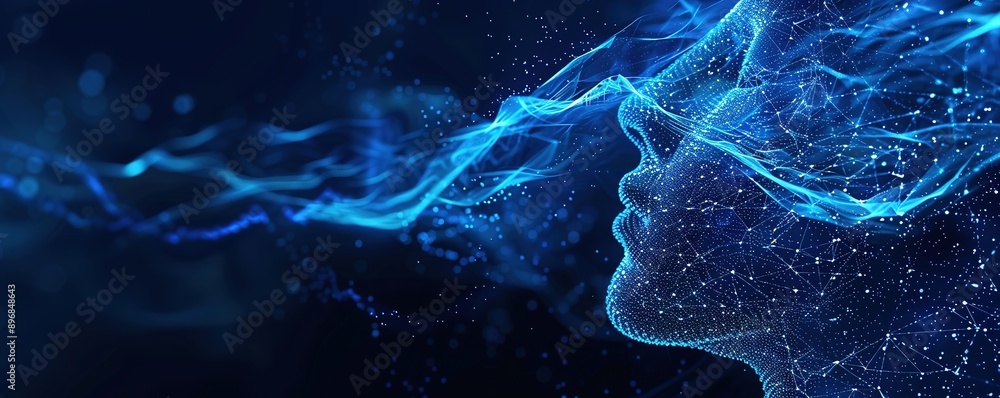 Abstract digital background with blue lines and dots forming the shape ...