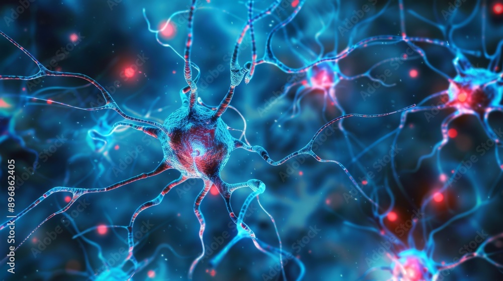 Neurons and nervous system. Human synapse brain science nerve cell. Anatomy biology Stock ...