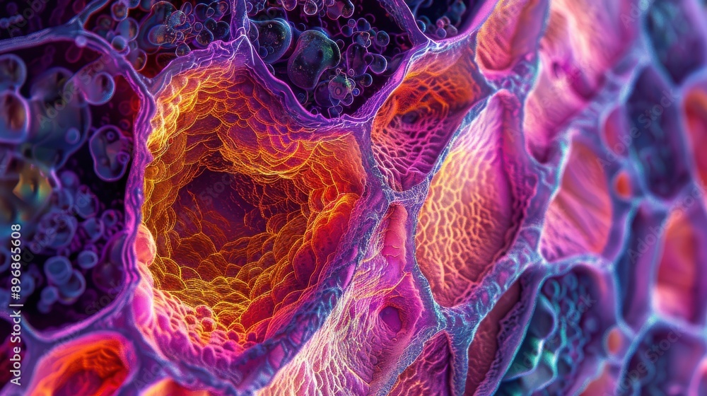 Detailed micrograph of a specimen under high magnification displaying ...