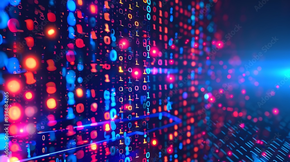 Dynamic Binary Code Background with Vibrant Colors for Technology and Data Visualization Stock ...