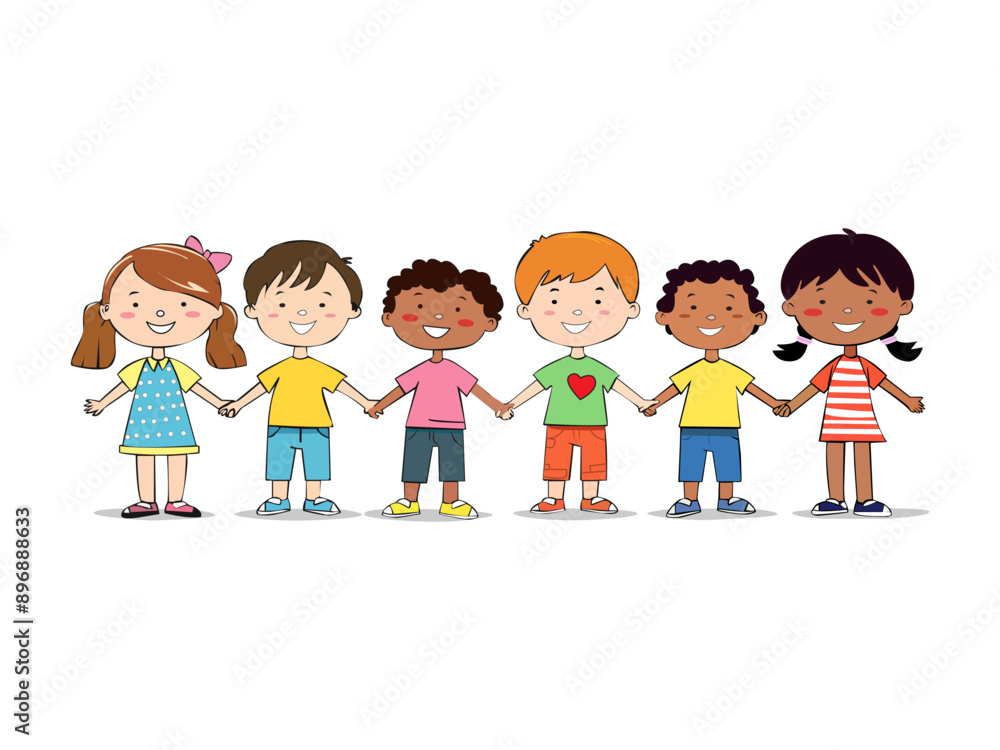 kids holding hands, kindergarten cartoon clip art vector illustration ...