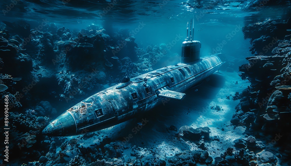 Ilustración de Stock Submarine underwater expedition Wideangle ...