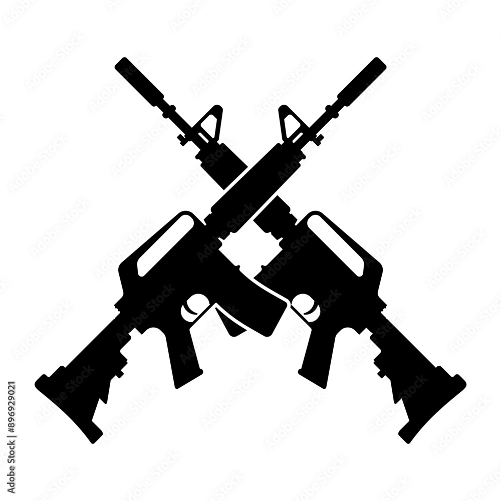 Vector illustration of two crossed assault rifles, american M16 and ...