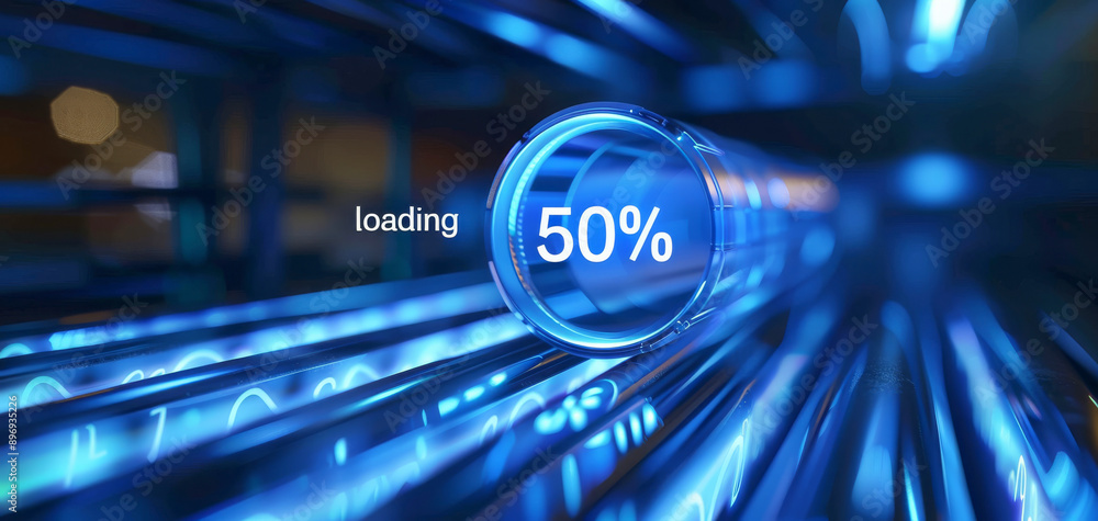 Futuristic loading screen progress displayed in a glowing blue ...