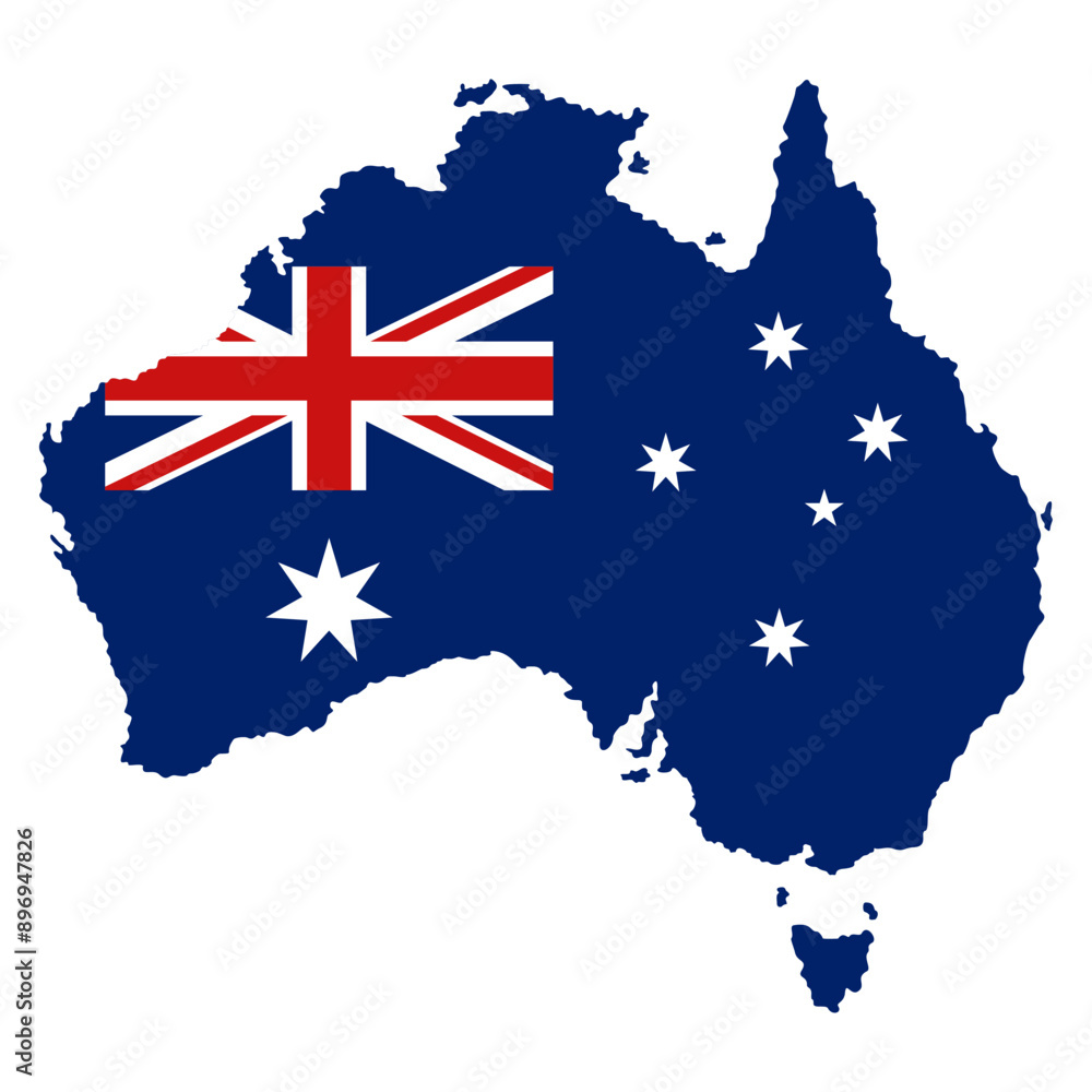 Flat Minimalist Map of Australia in Australian Flag Colors. Editable ...