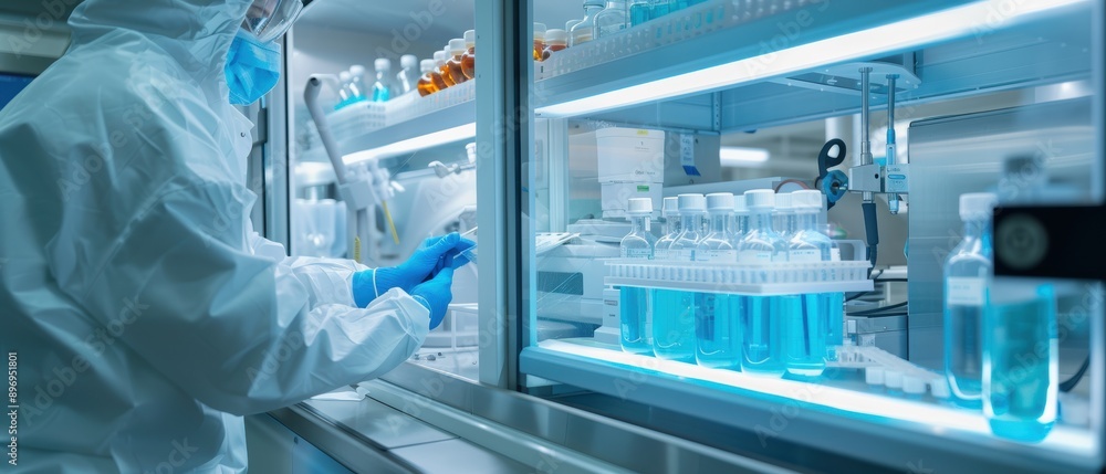 Climate Scientist Analyzing Ice Core Samples in Laboratory for Global ...