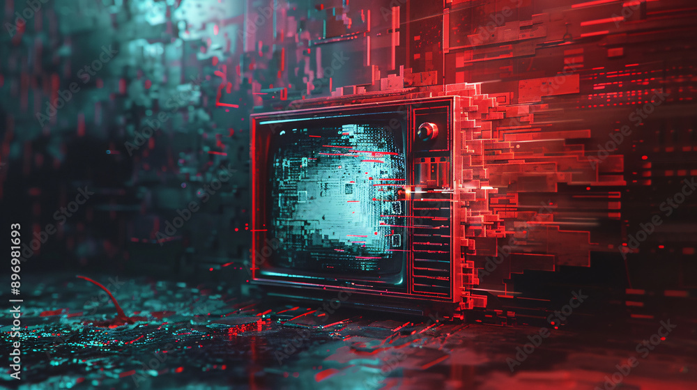 Old TV with Digital pixel glitch abstract error background, Retro TV ...