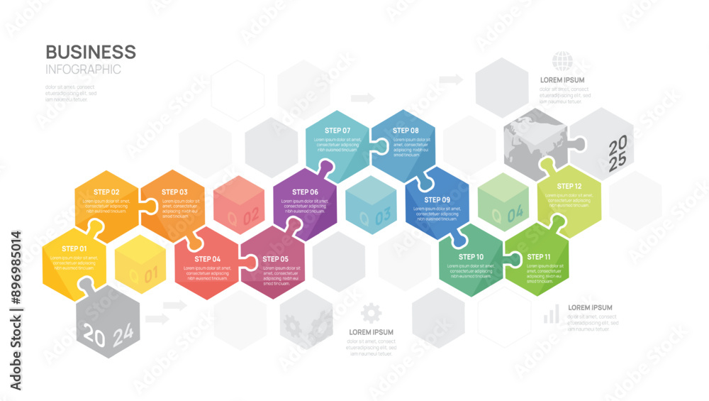 Infographic hexagon diagram 12 processes steps template for business ...