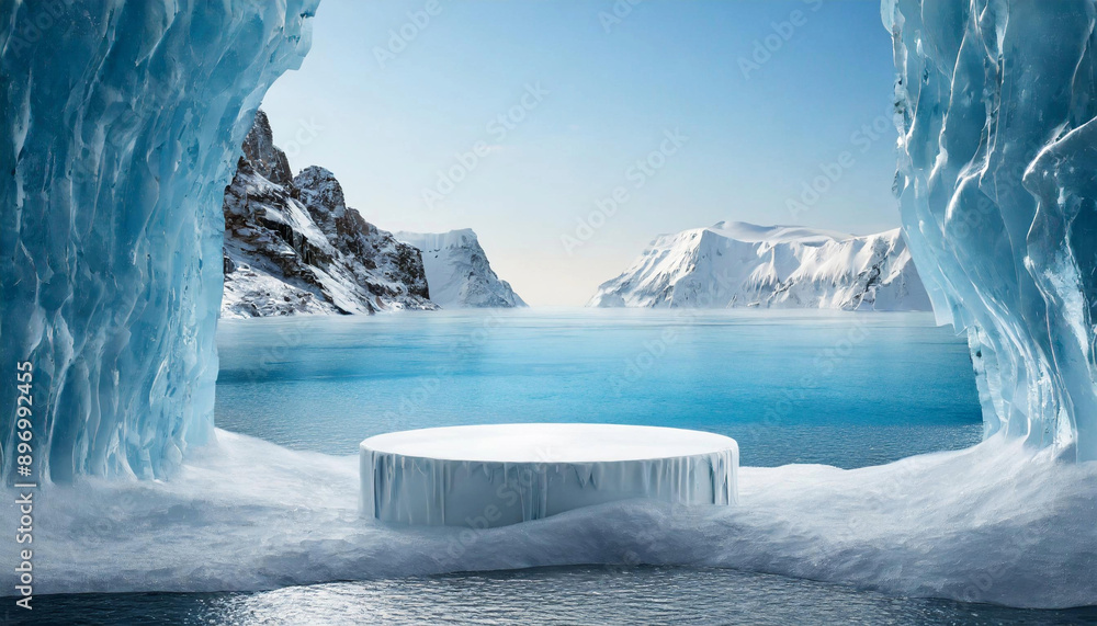 ice background podium cold winter snow product platform floor frozen ...