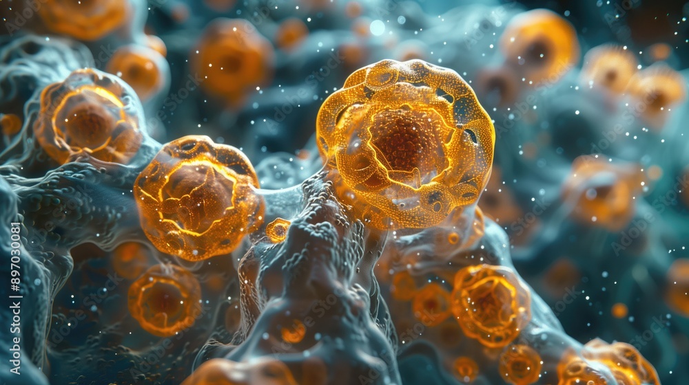 Fat Cells: A microscopic view of adipocytes (fat cells) showing their ...