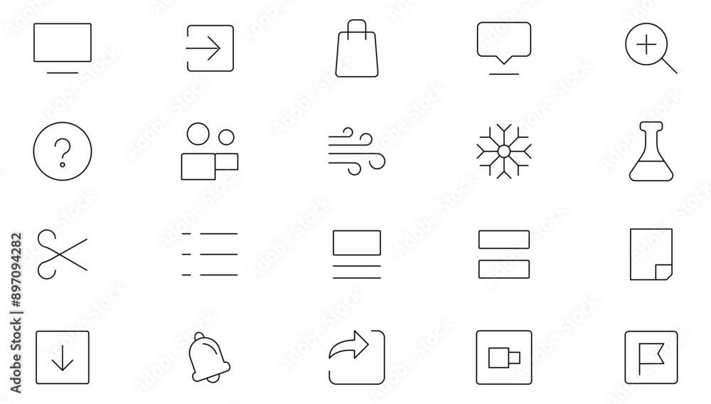 Basic interface UX UI linear icon set. UI UX interface icons. User, profile, message, app ...