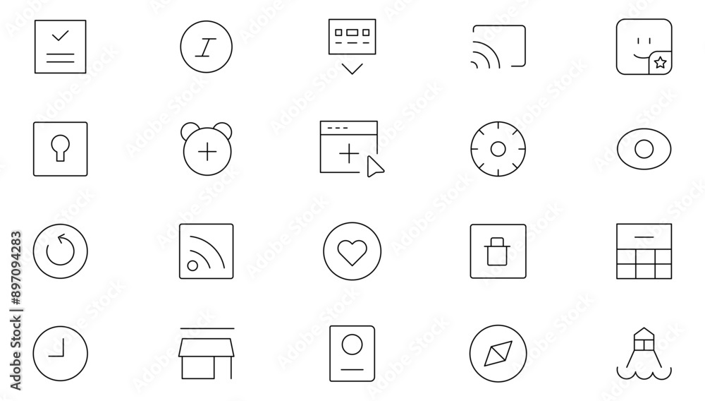 Basic interface UX UI linear icon set. UI UX interface icons. User, profile, message, app ...