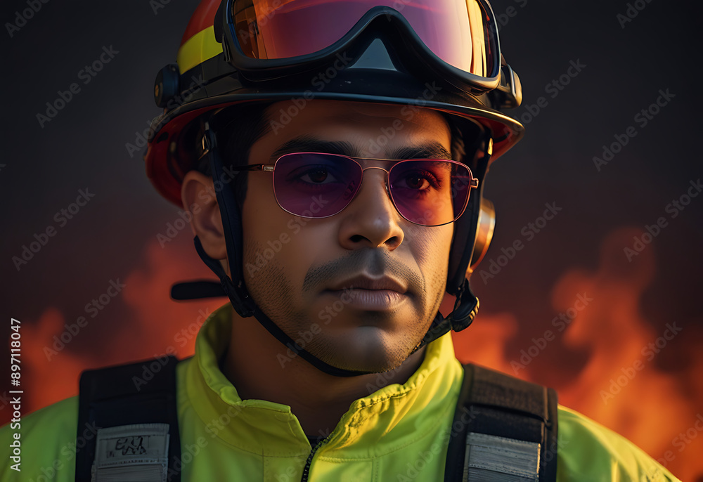 Firefighter portrait on duty. emergency situations. in a dangerous ...