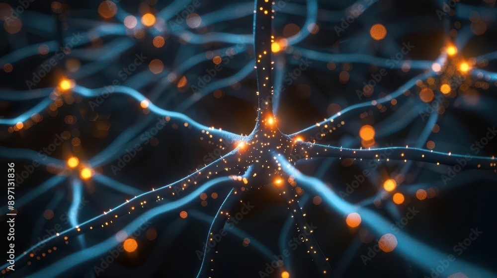 abstract neural network visualization glowing synapses interconnected ...