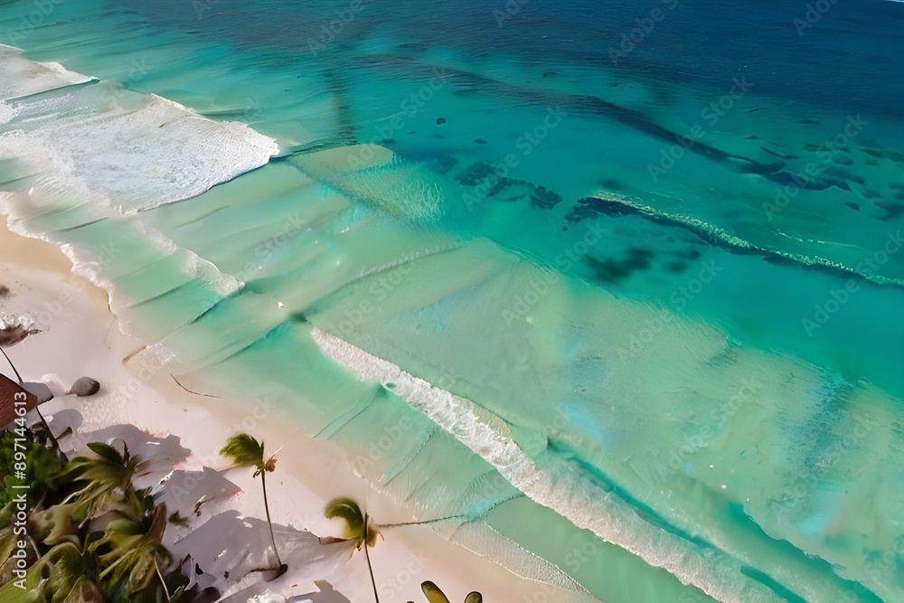 Aerial view of Caribbean Sea beach. Top view aerial video of beauty ...