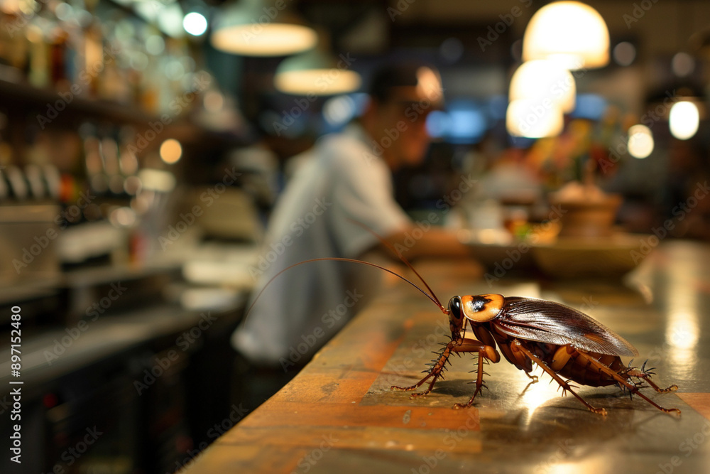 Health risks, and diseases such as dysentery concept. Cockroach is on ...