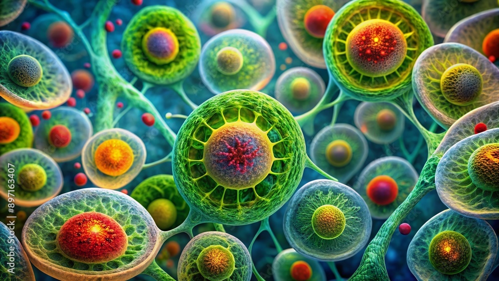 Vibrant micrograph of plant cell division showcases mitotic phases ...