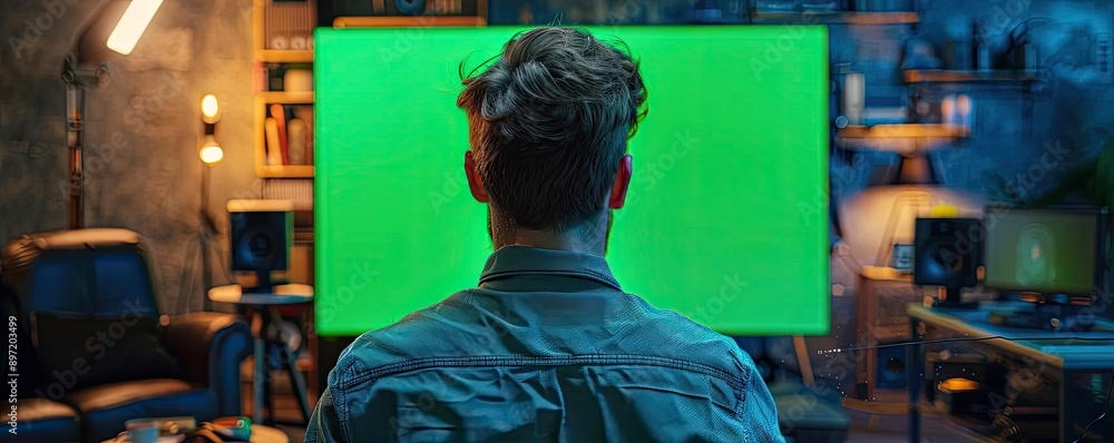 Gamer setting up a green screen for streaming, representing the ...