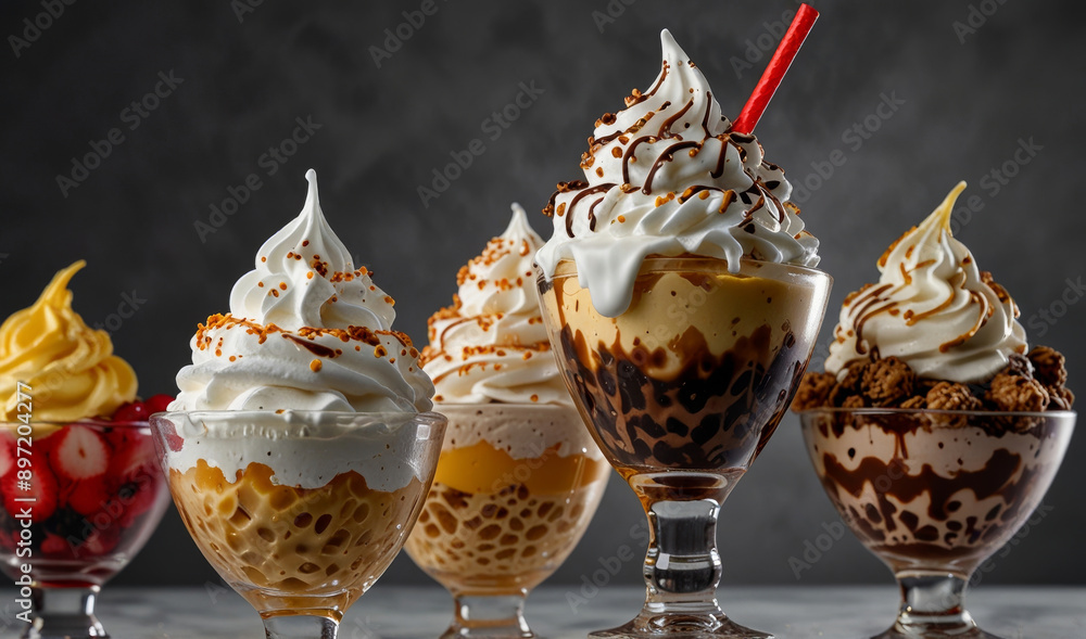Collection of Sundae sundaes ice cream frozen dessert in tulip glass ...