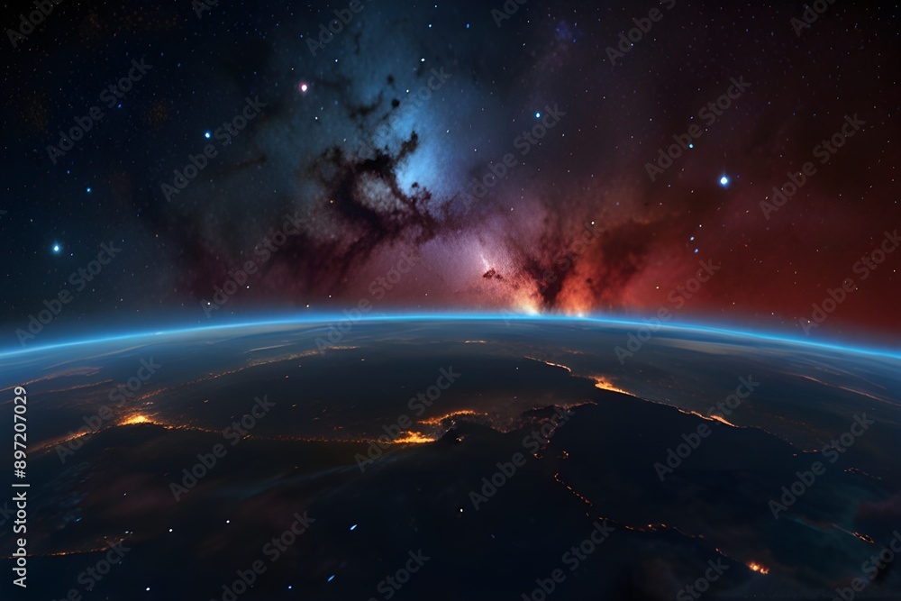 360 degree equirectangular projection space background with nebula and ...