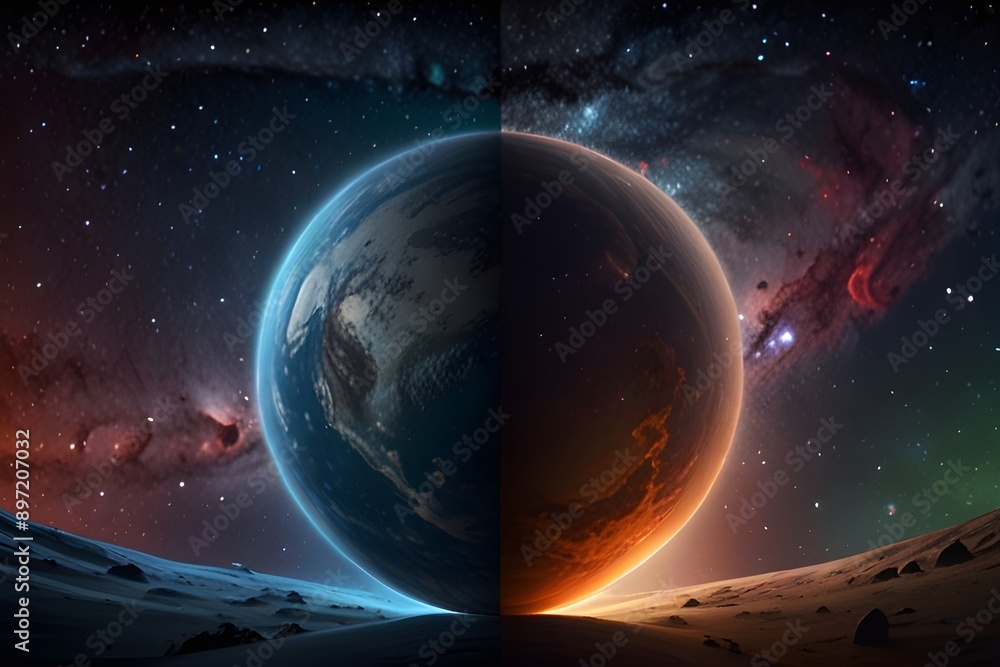 360 degree equirectangular projection space background with nebula and ...