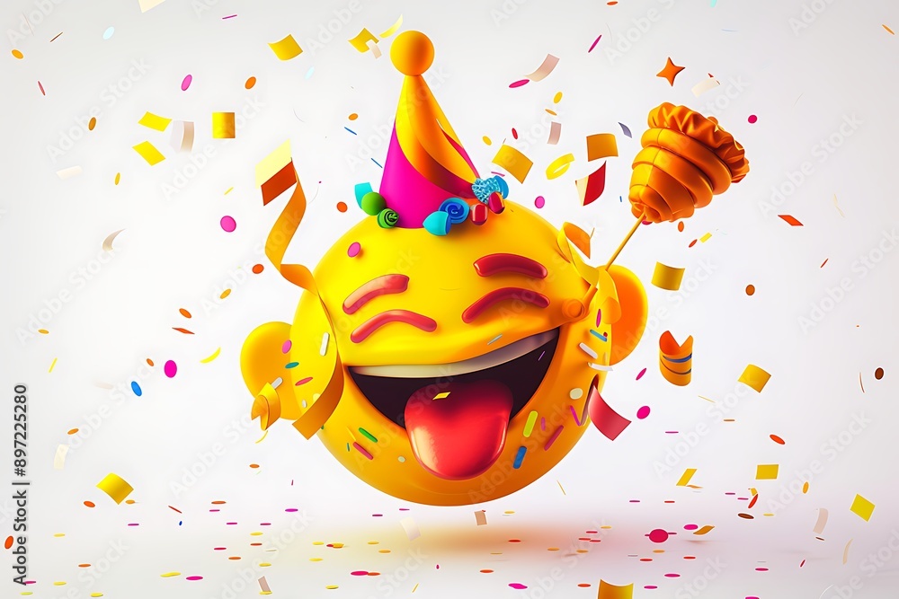 emoji icon of a face with a party hat and a party blower celebrating ...