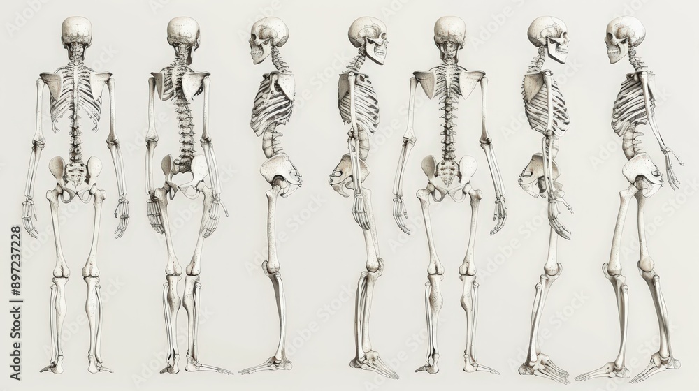 Detailed illustration of the skeletal system, depicting the major bones ...
