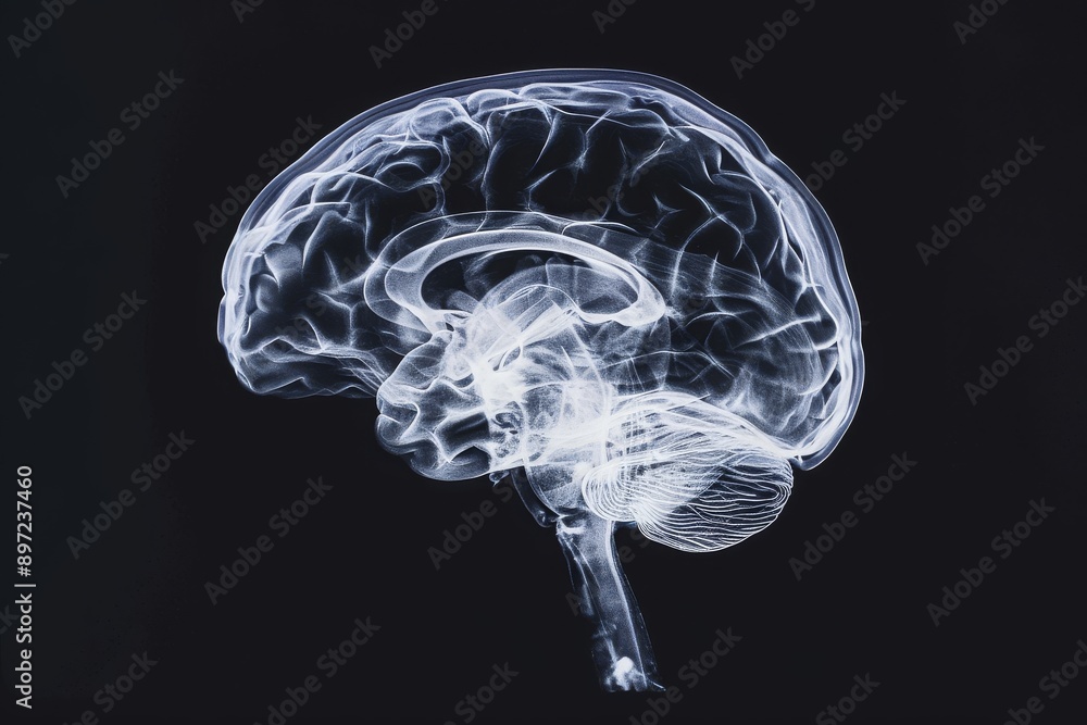 This photographic image showcases a transparent view of a human brain ...