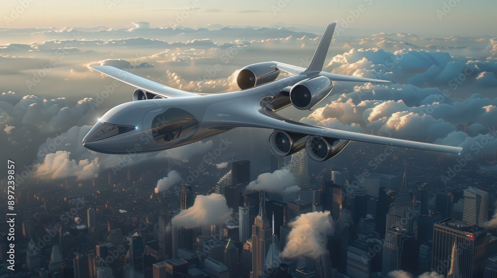 Showcase a future airplane with vertical lift fans integrated into its ...