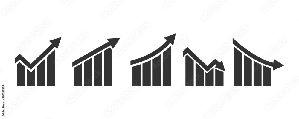 Up and down graph chart vector icon set. growth increase and decrease sign. economy rise and ...