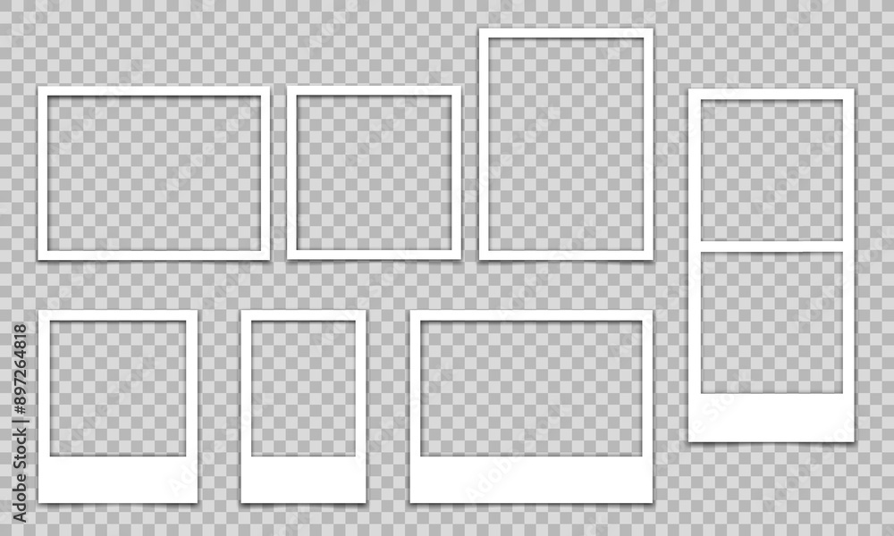 Vector empty photo frames with shadow isolated on transparent ...