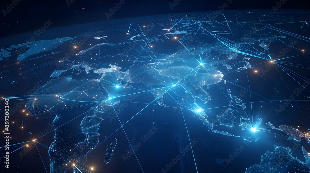 Digital Map of the World with Glowing City Connections, Symbolizing Global Connectivity and Data ...