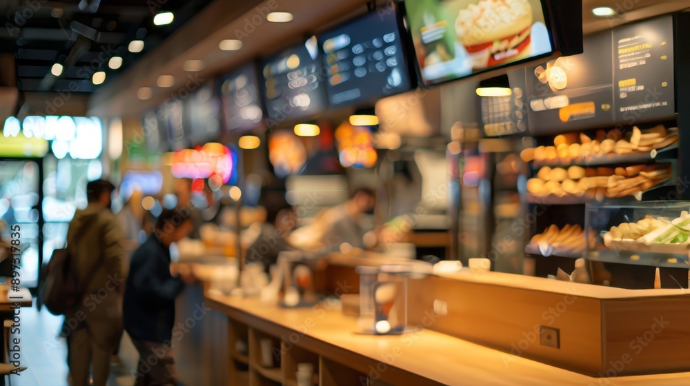 Busy eatery counter with customers. Lively eatery with customers ...