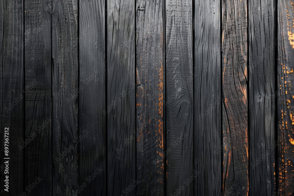 Texture of dark charred wooden boards with a rustic, weathered ...