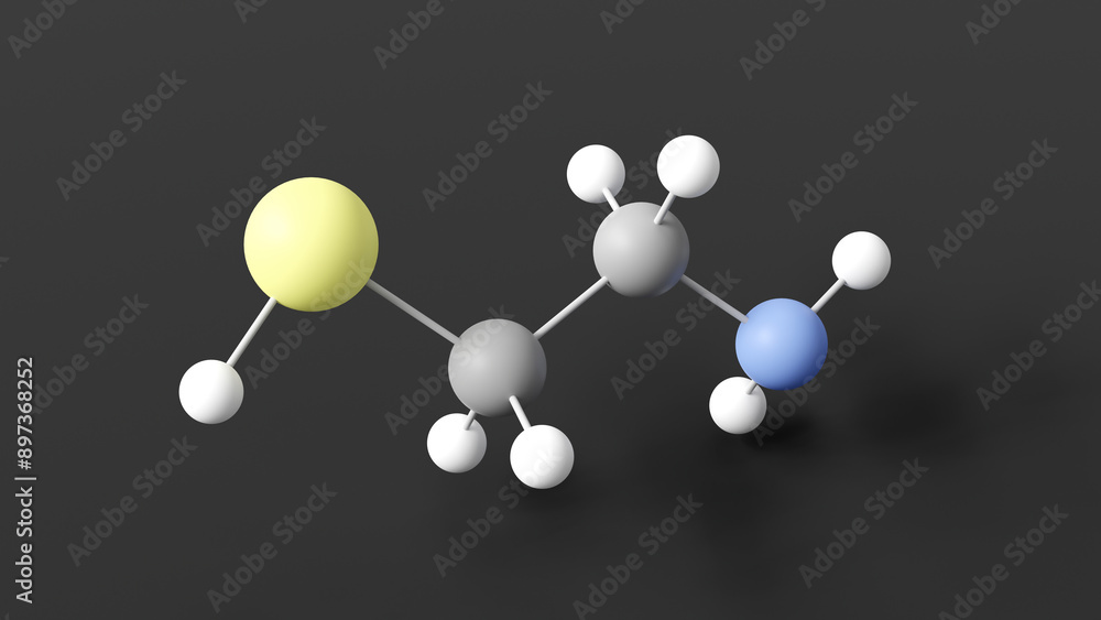 cysteamine molecule 3d, molecular structure, ball and stick model ...