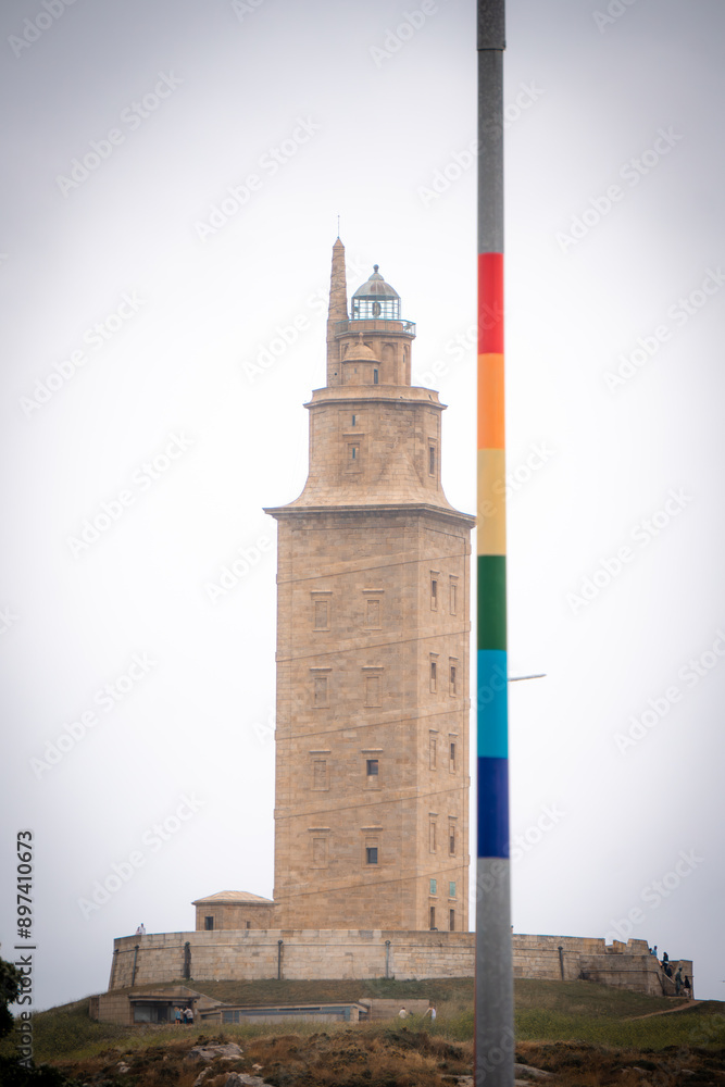 gay symbol of an LGBT city in Spain. Giant mast painted in rainbow ...